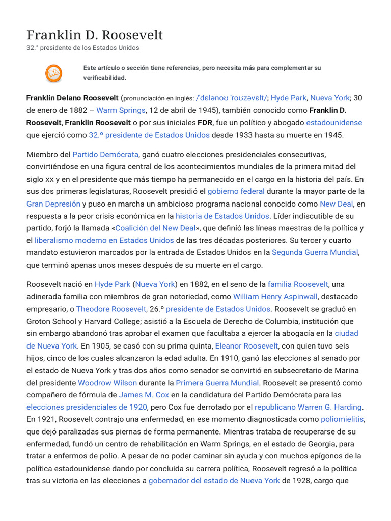 Franklin D. Roosevelt Bio | PDF | Franklin D. Roosevelt | Eleanor Roosevelt