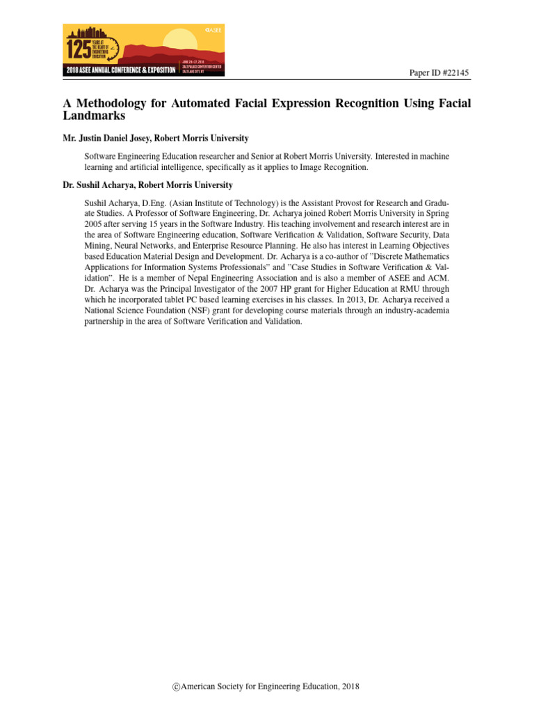 A Methodology For Automated Facial Expression Recognition Using Facial Landmarks | PDF | Support ...