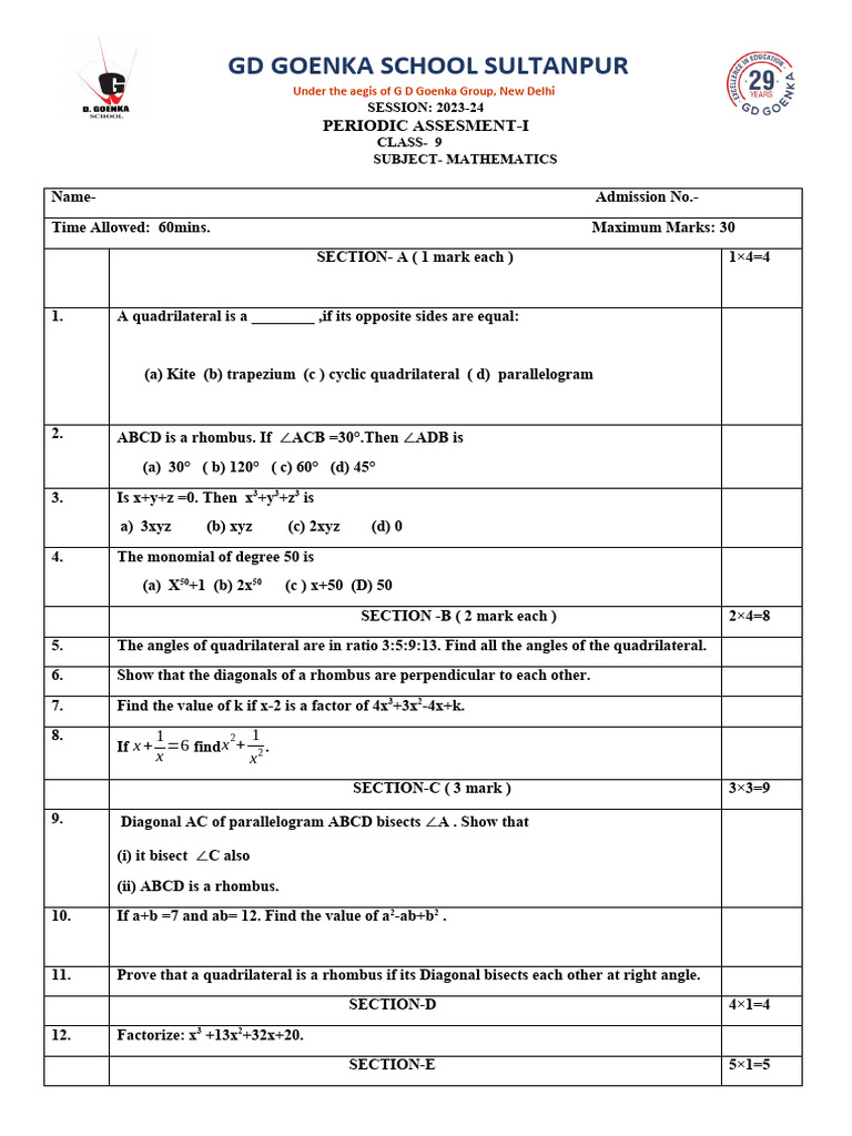 Math - Format-20 Marks 3 | PDF
