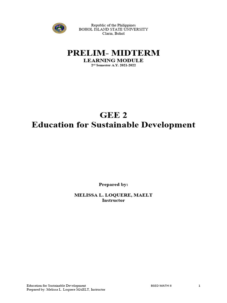 Prelim-Midterm ESD Learning Module | PDF | Sustainability | Learning