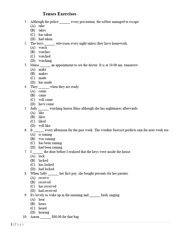 Tenses Exercises | PDF | Teaching Methods & Materials