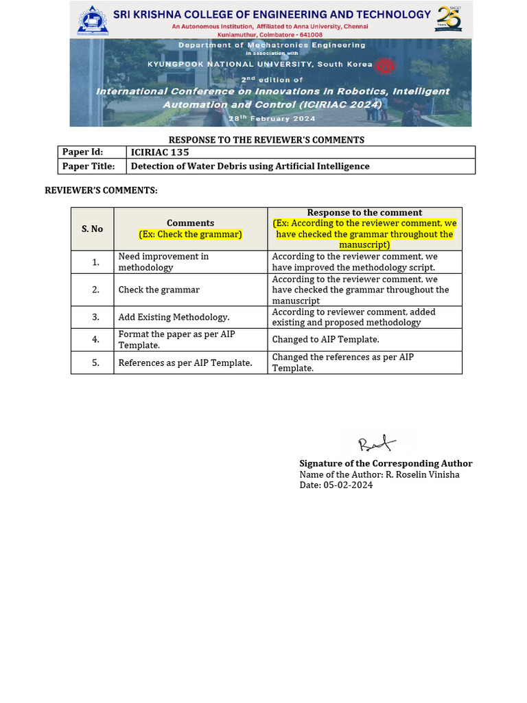 Response To The Reviewer Comments | PDF