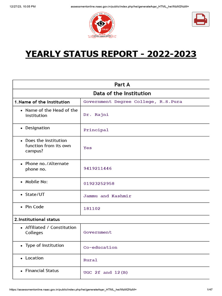 Government Degree College AQAR 2022-23 | PDF | Educational Technology ...