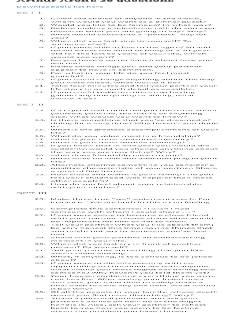 36 Questions for Deeper Connections | PDF