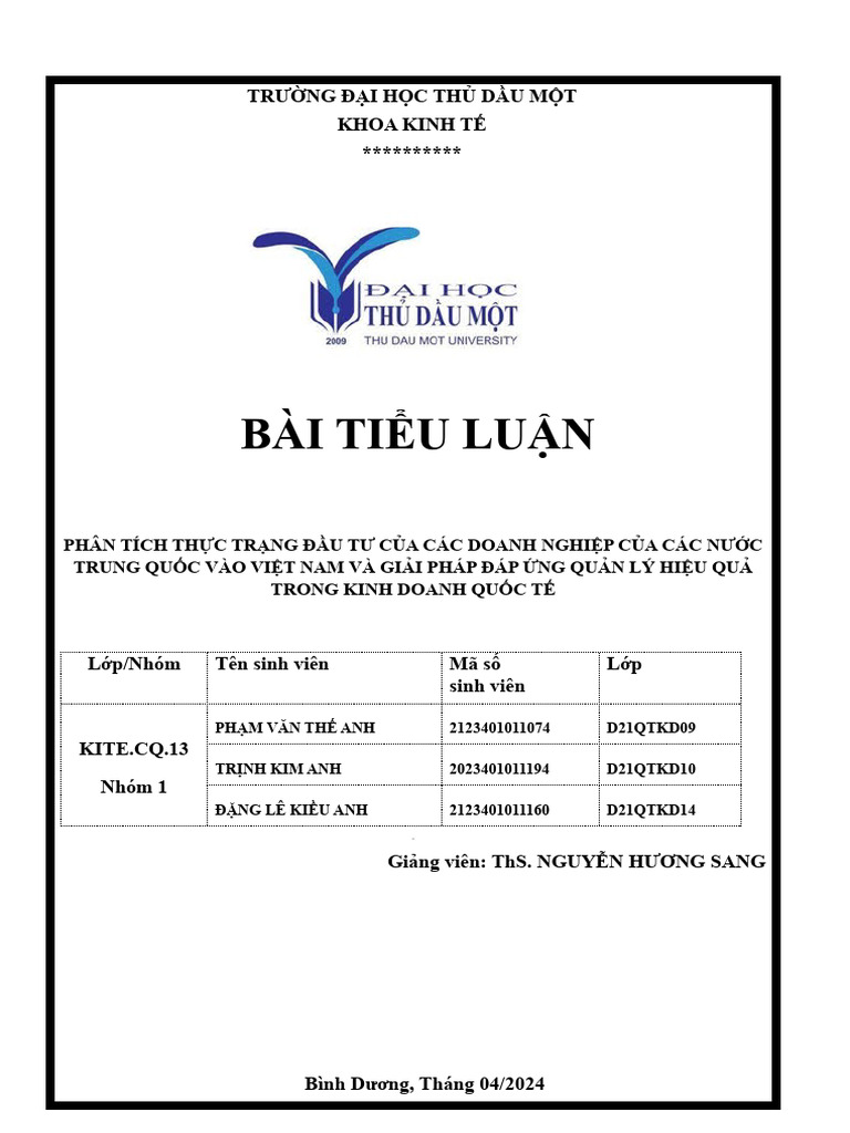 bài tiểu luận qtkdqt | PDF
