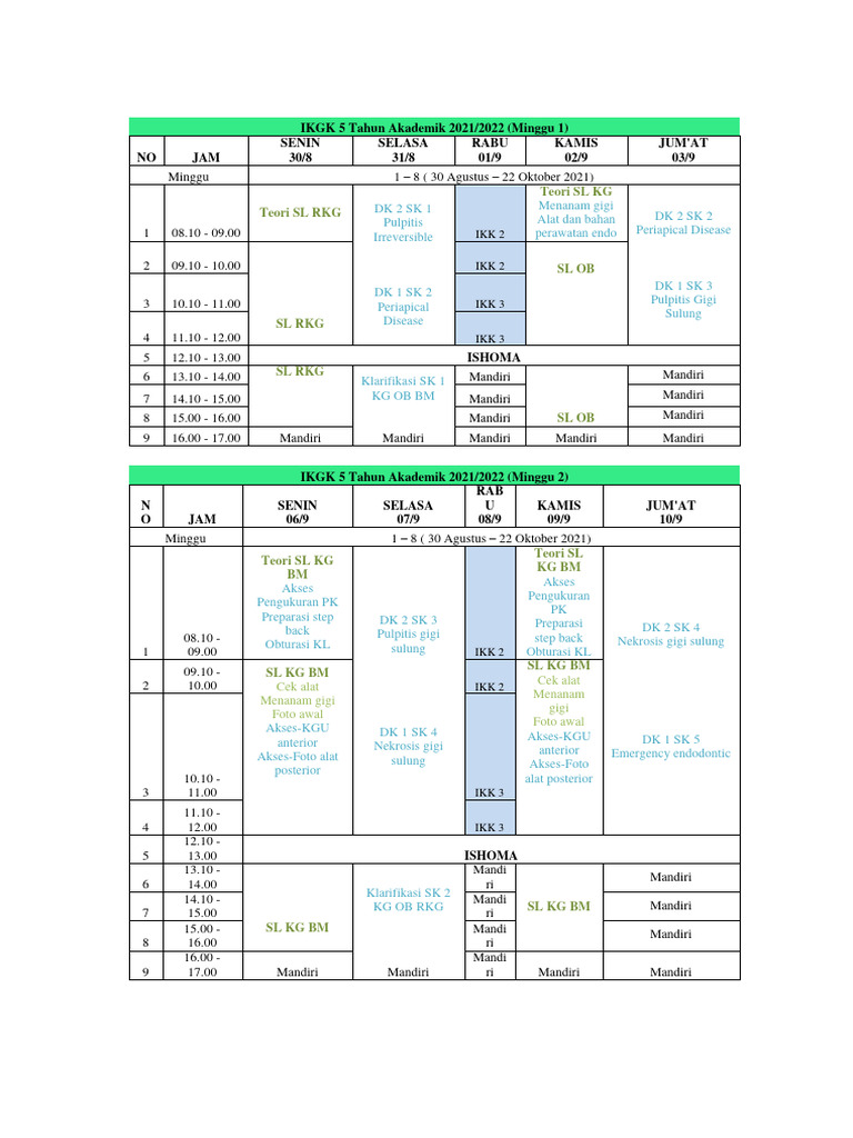 Jadwal Ikgk 2021 Fix | PDF