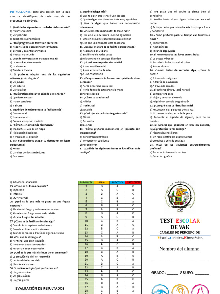 Test Escolar Vak - Completo | PDF