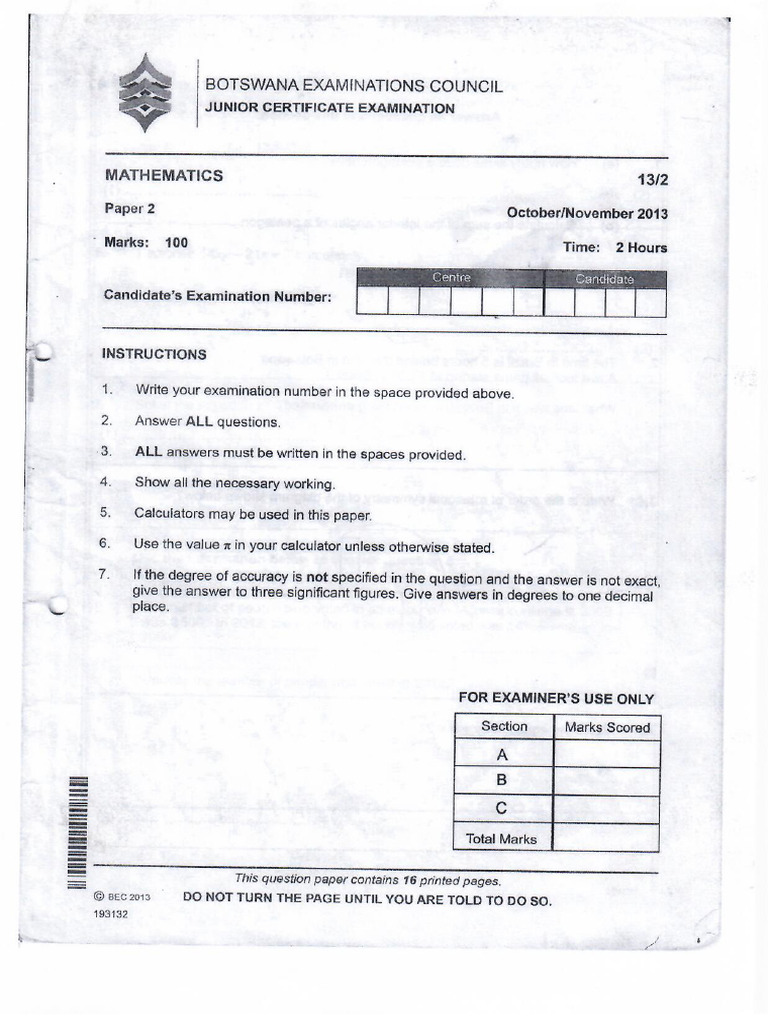 Maths Jce 2013 Paper 2 | PDF