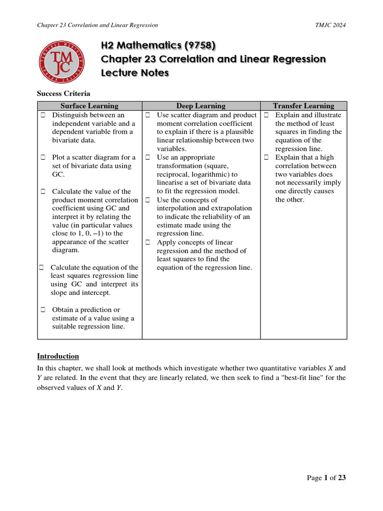 Chapter 23 Correlation and Linear Regression Lecture Notes | PDF ... Chapter 23 Correlation and Linear Regression Lecture Notes | PDF ...