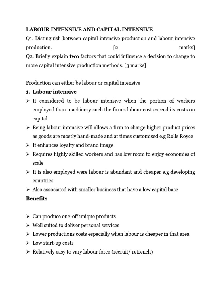 Labour and Capital Intensive | PDF | Economies Of Scale | Capital ...
