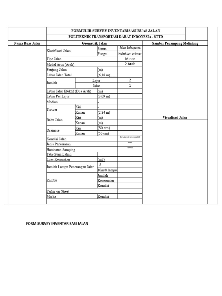 Formulir Survey Inventarisasi Ruas Jalan | PDF