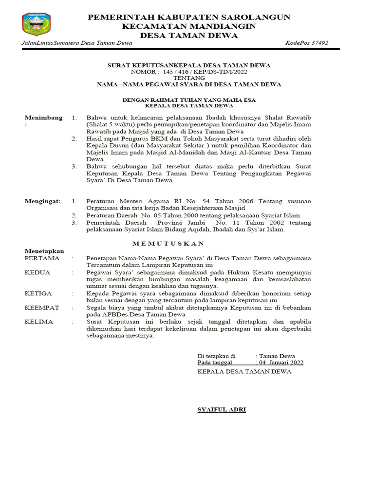 SK Pegawai Syara | PDF