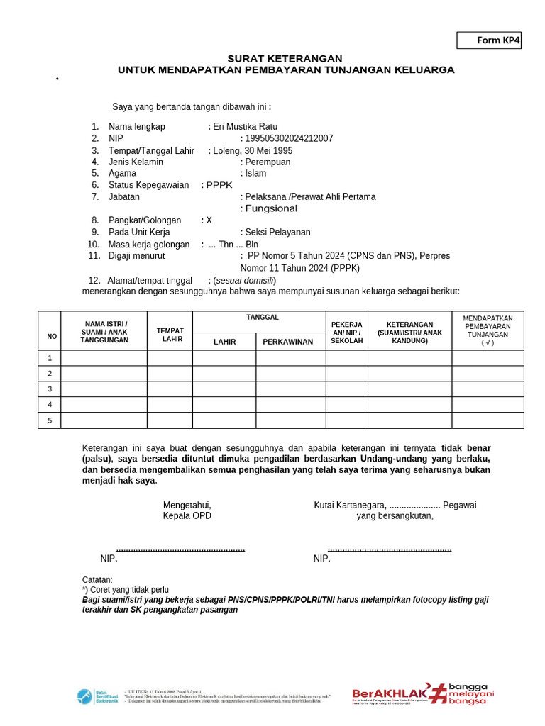 Form KP4 Dayaku Raja | PDF
