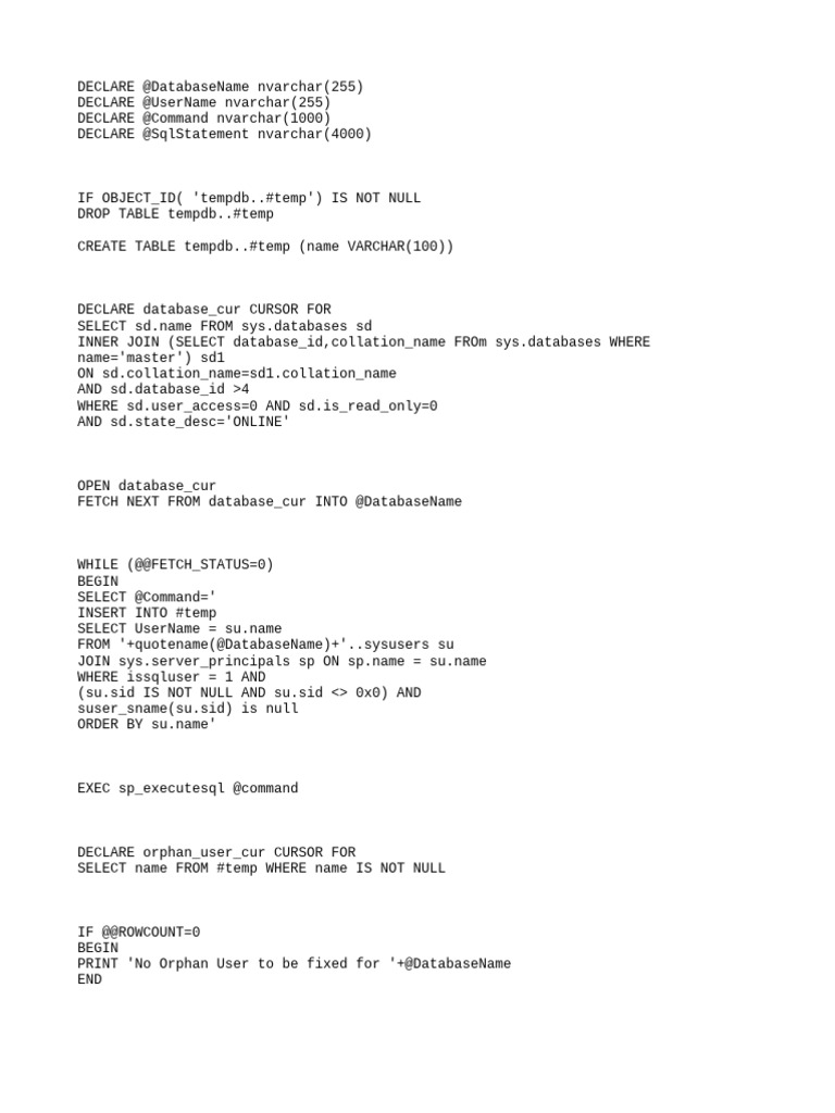 OrphanUsers Fix Script For All The Databases | PDF | Computers | Technology & Engineering