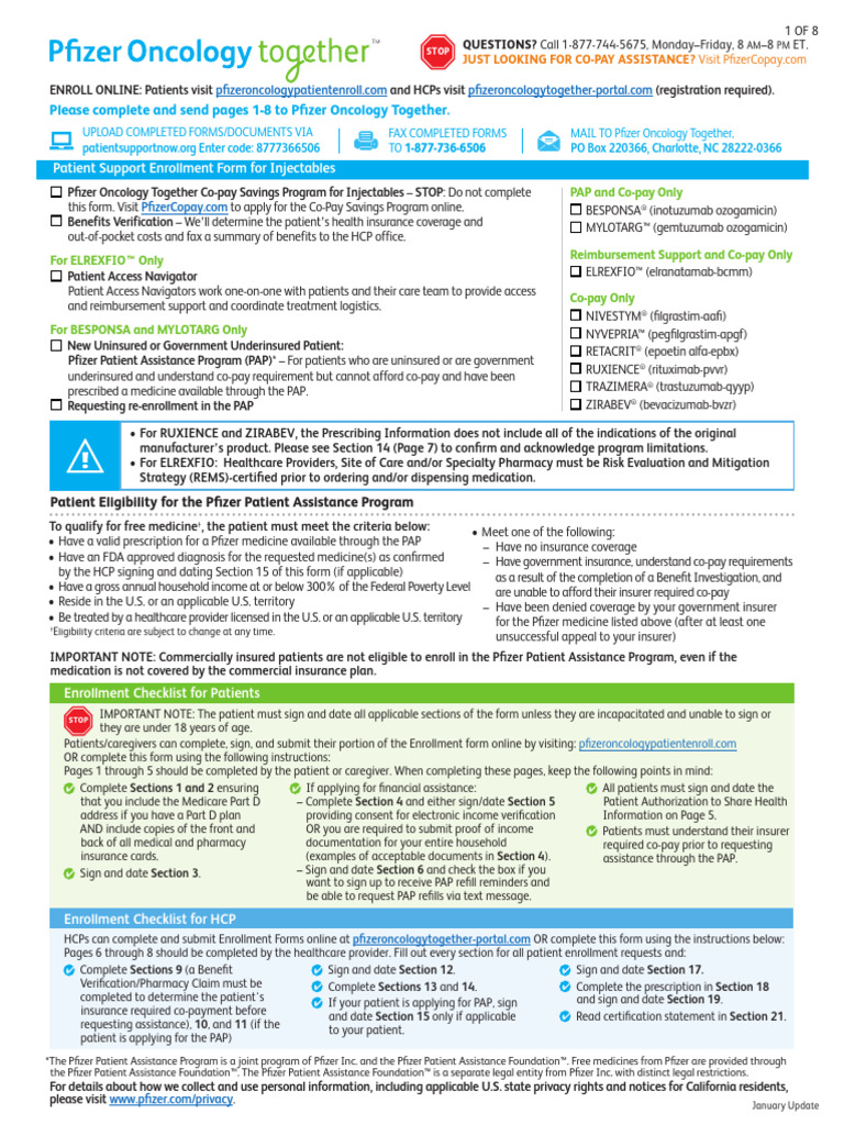 Pfizer Oncology Together Enrollment Form Injectable | PDF | Medicare ...