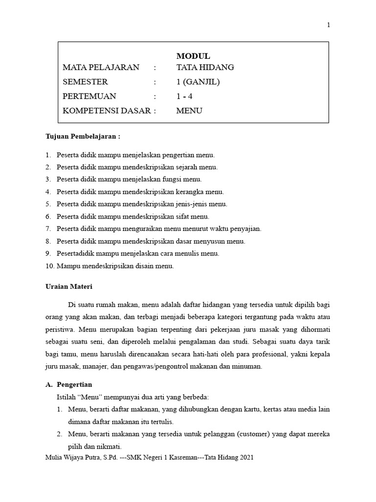 Modul (01) RPP Menu | PDF