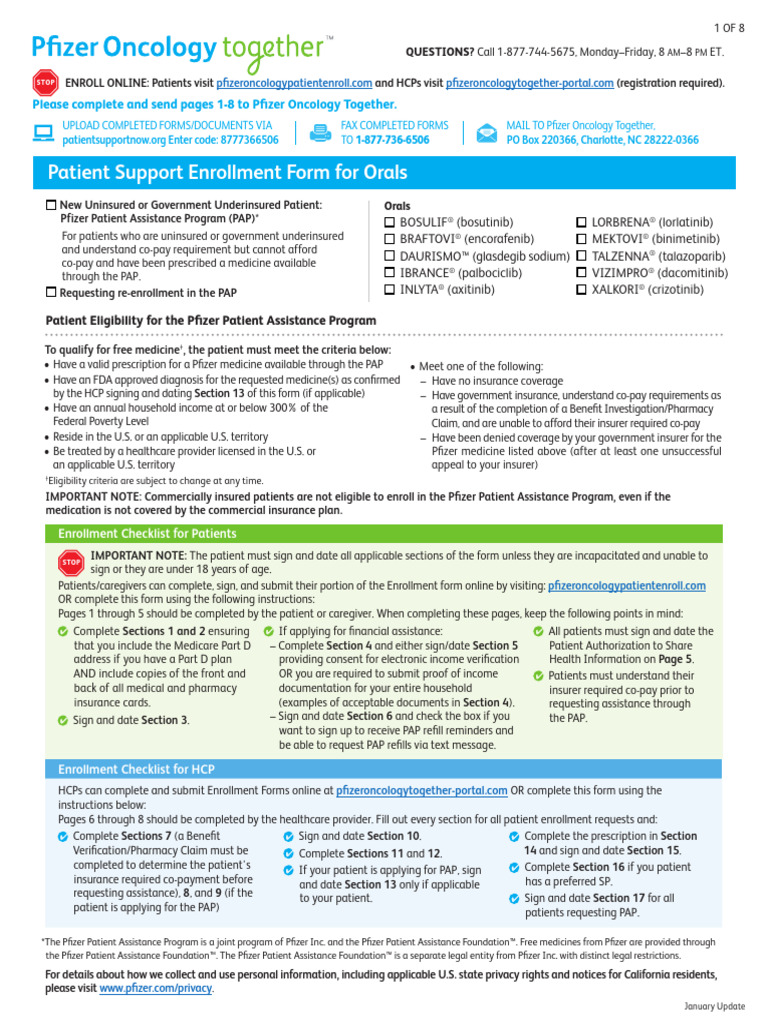 Pfizer Oncology Together Enrollment Form Oral | PDF | Pharmacy ...