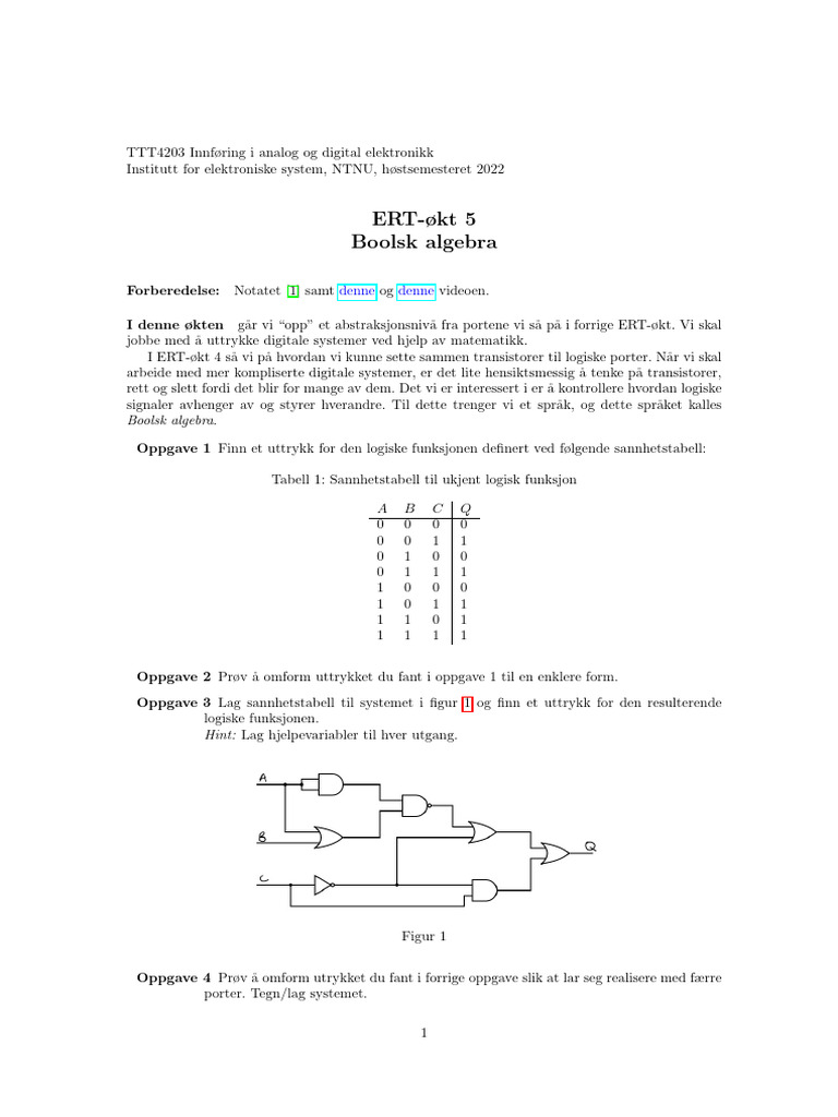 ERT-økt 5 Boolsk Algebra: Denne Denne | PDF