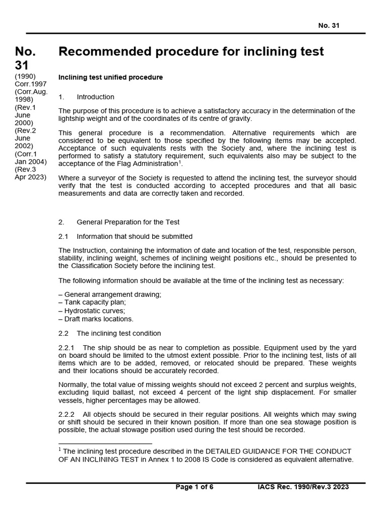 Preperations Inclining Experiment | PDF | Weight | Pendulum