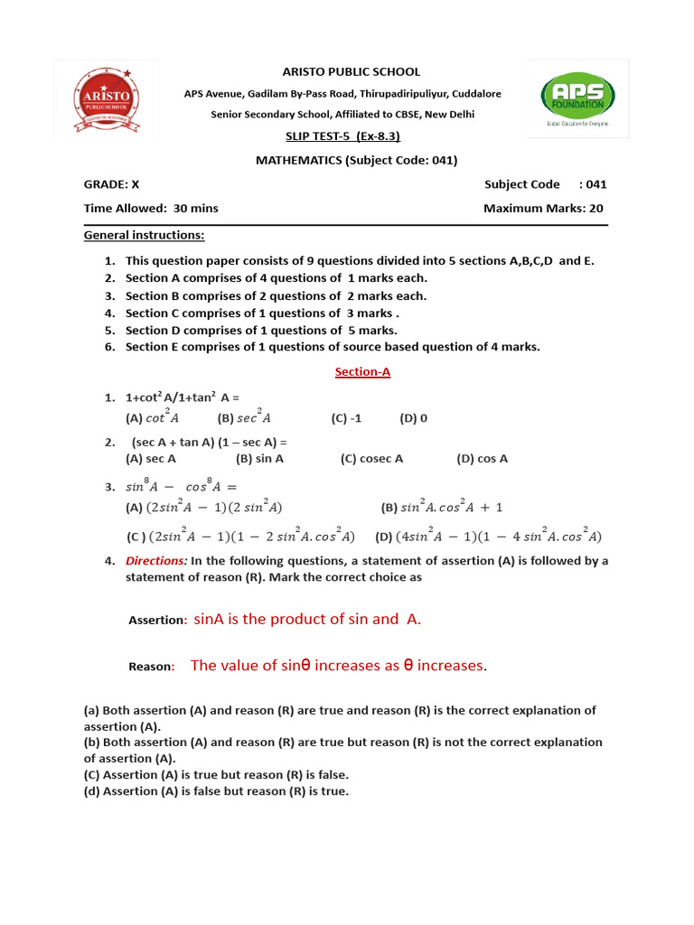 Maths Slip Test 5 | PDF | Elementary Mathematics | Mathematics
