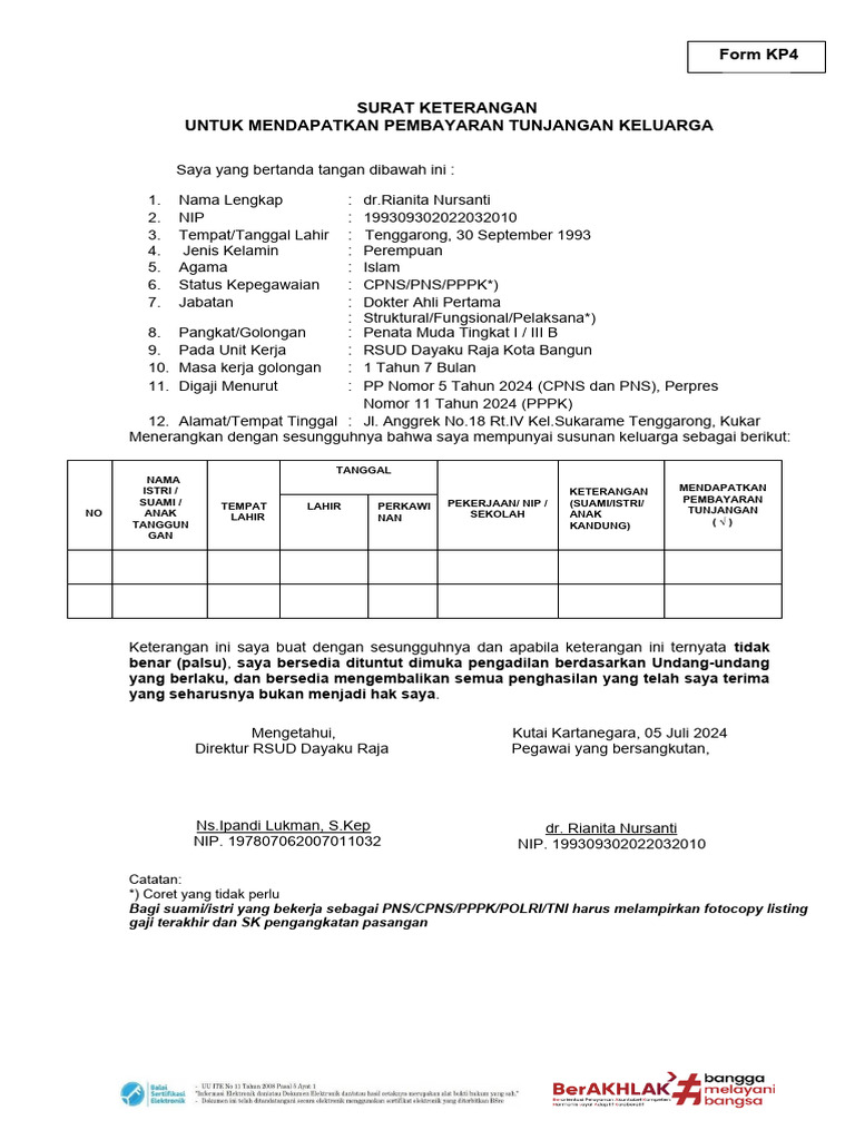 Form KP4 Rianita | PDF