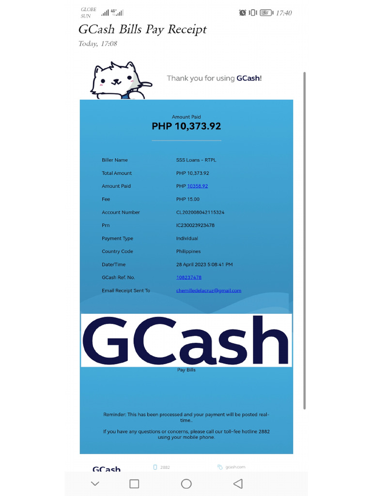 Gcash Payment Receipt of Calamity Loan | PDF