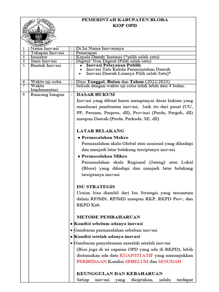 CONTOH TEMPLATE PROPOSAL INOVASI | PDF