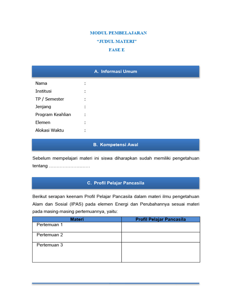 Template Modul Ajar | PDF