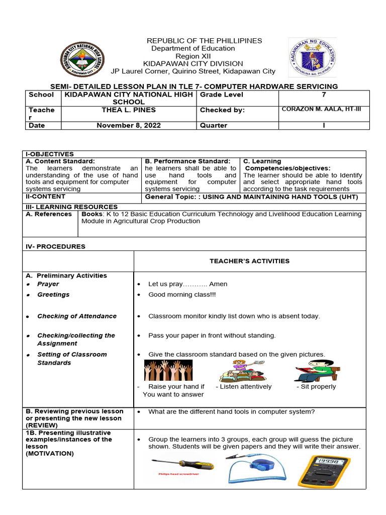 Lp Tle 7 2q Computer Servce System Pdf Tools Learning
