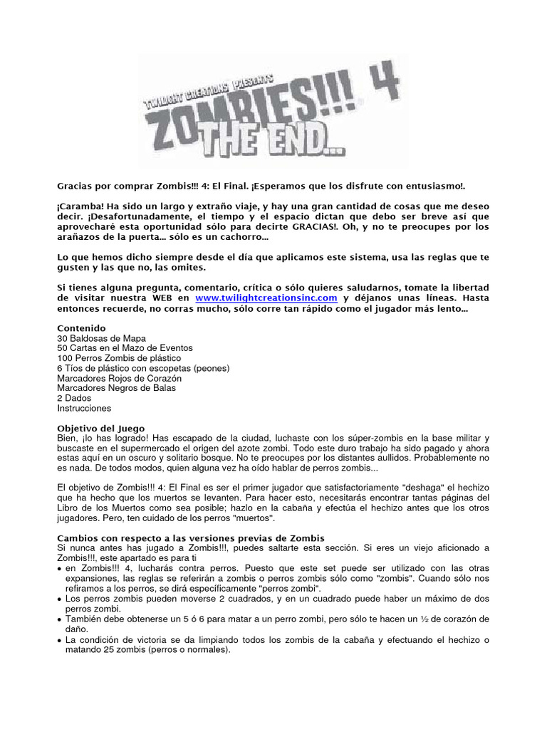 Instrucciones y Contenidos Zombies 4 | PDF | Zombis | Loseta
