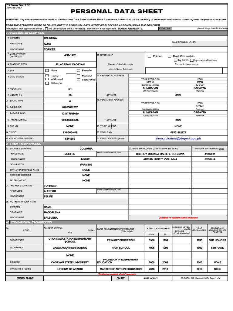 2017 Revised PDS - CS Form No. 212 .XLSX Filename UTF-8''2017 Revised ...