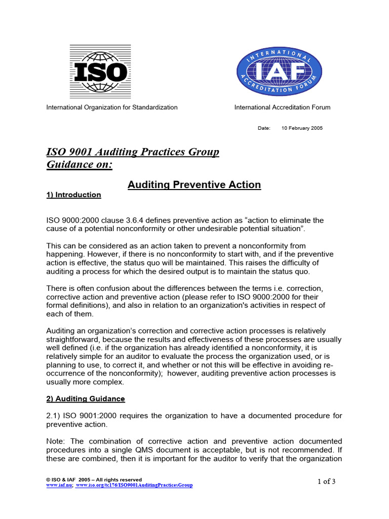 APG-PreventiveAction | PDF | Iso 9000 | Audit