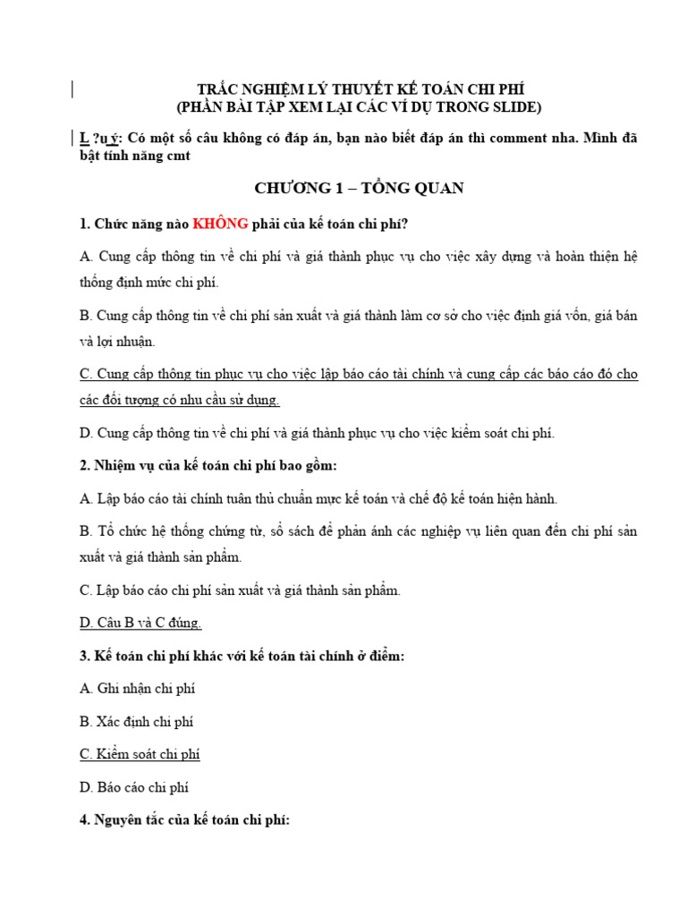 Trắc nghiệm KTCP | PDF