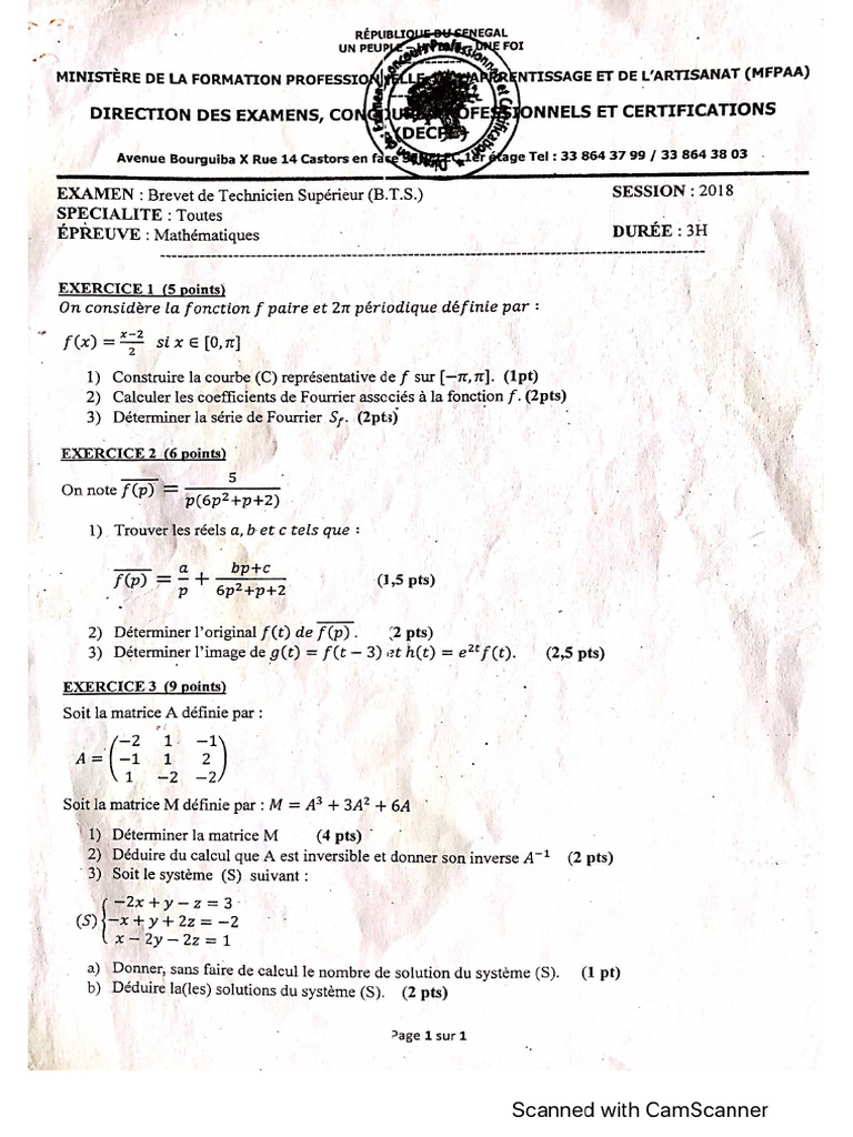 Mathématiques BTS 2018 | PDF