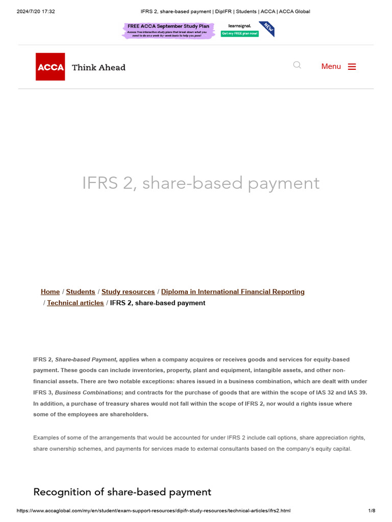 IFRS 2, Share-Based Payment - DipIFR - Students - ACCA - ACCA Global | PDF | Fair Value | Option ...