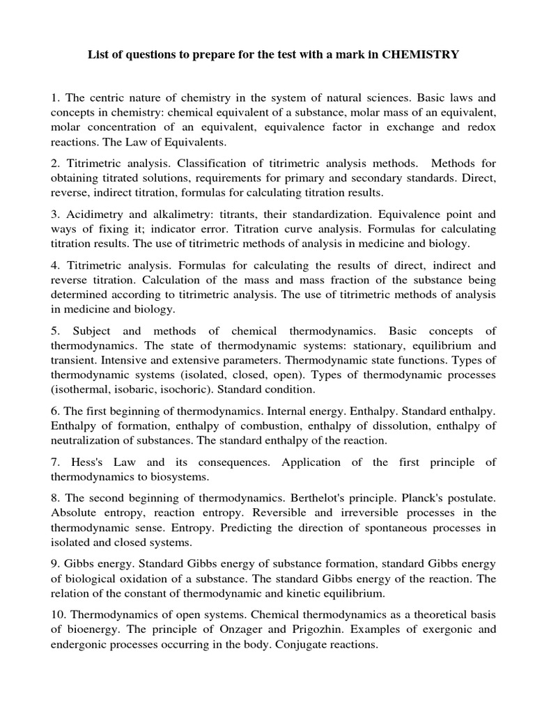 Chemistry Theory Question Pdf Buffer Solution Coordination Complex