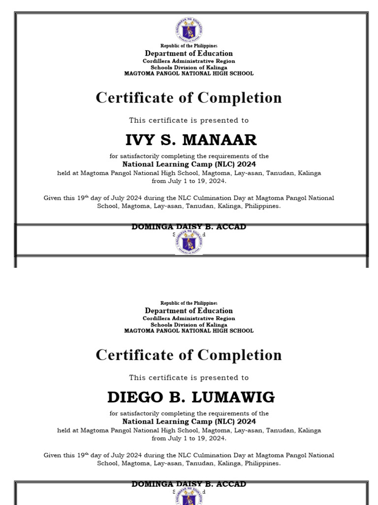 V2 NLC Certificate of Completion - Learner | PDF