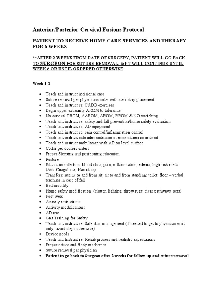 Cervical Fusion Post-Op Guidelines | PDF | Physical Therapy | Surgery