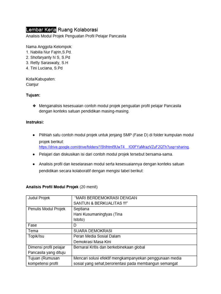 Analisis Modul Projek (Ruang Kolaborasi) KELOMPOK 7 | PDF