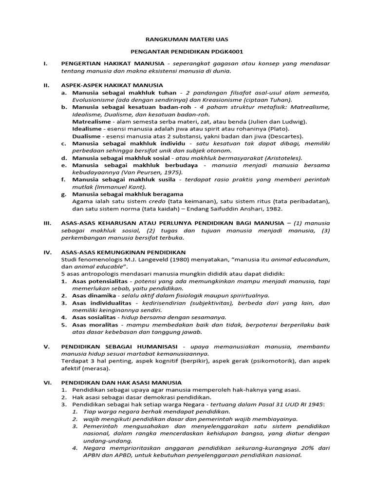Rangkuman Materi Uas Pengantar Pendidikan | PDF | Ilmu Sosial
