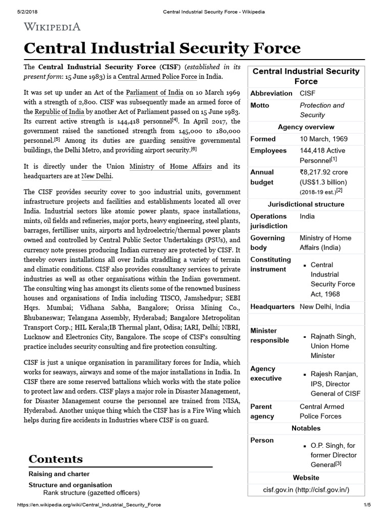 CISF: India's Industrial Security Force | PDF | Government | Law Enforcement