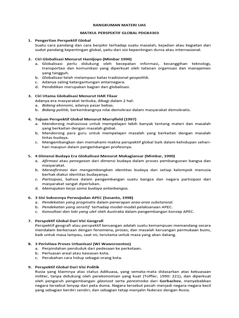 Rangkuman Materi UAS Perspektif Global | PDF | Ilmu Sosial | Sejarah
