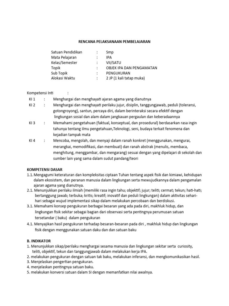 Ipa Kel 1 RPP Pengukuran | PDF