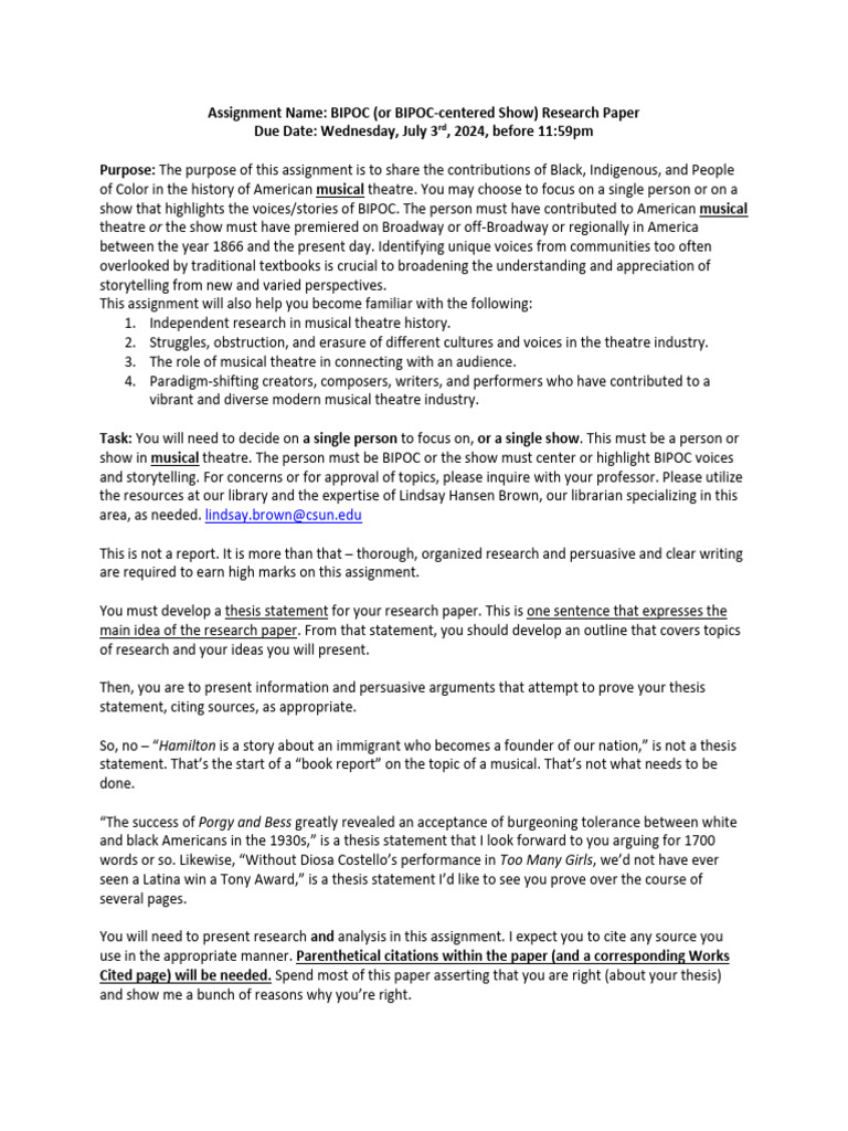 Guidelines For The BIPOC Paper For TH333 From CSUN Smmer 2024 | PDF ...