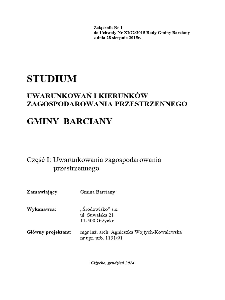 Studium Uwarunkowań I Kierunków Zagospodarowania Przestrzennego Gminy Barciany | PDF