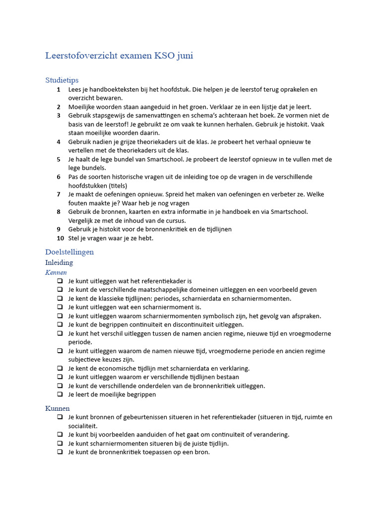 Doelstellingen Examen Juni | PDF