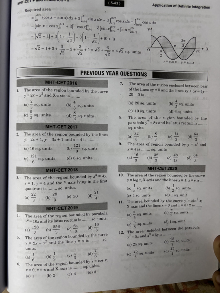 Application of Definite Integrals CET PYQs | PDF