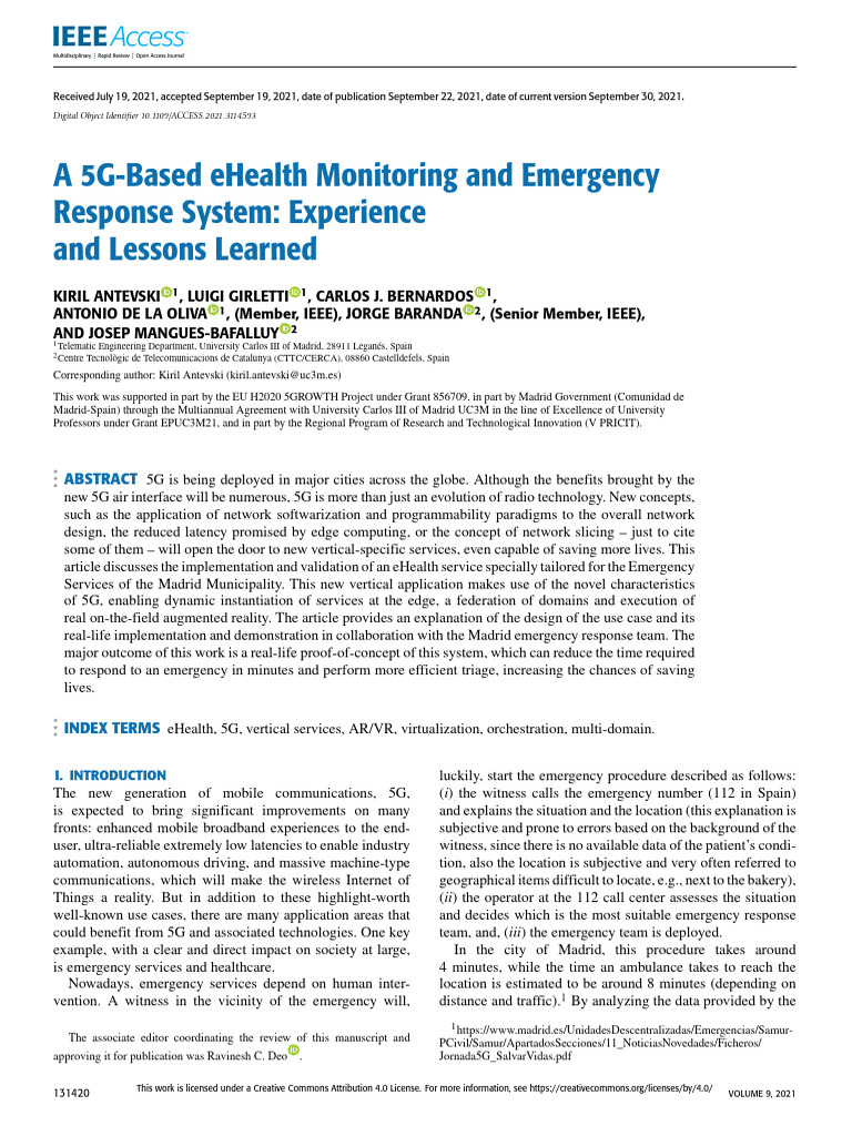 A 5G-Based Ehealth Monitoring and EmergencyResponse System ...
