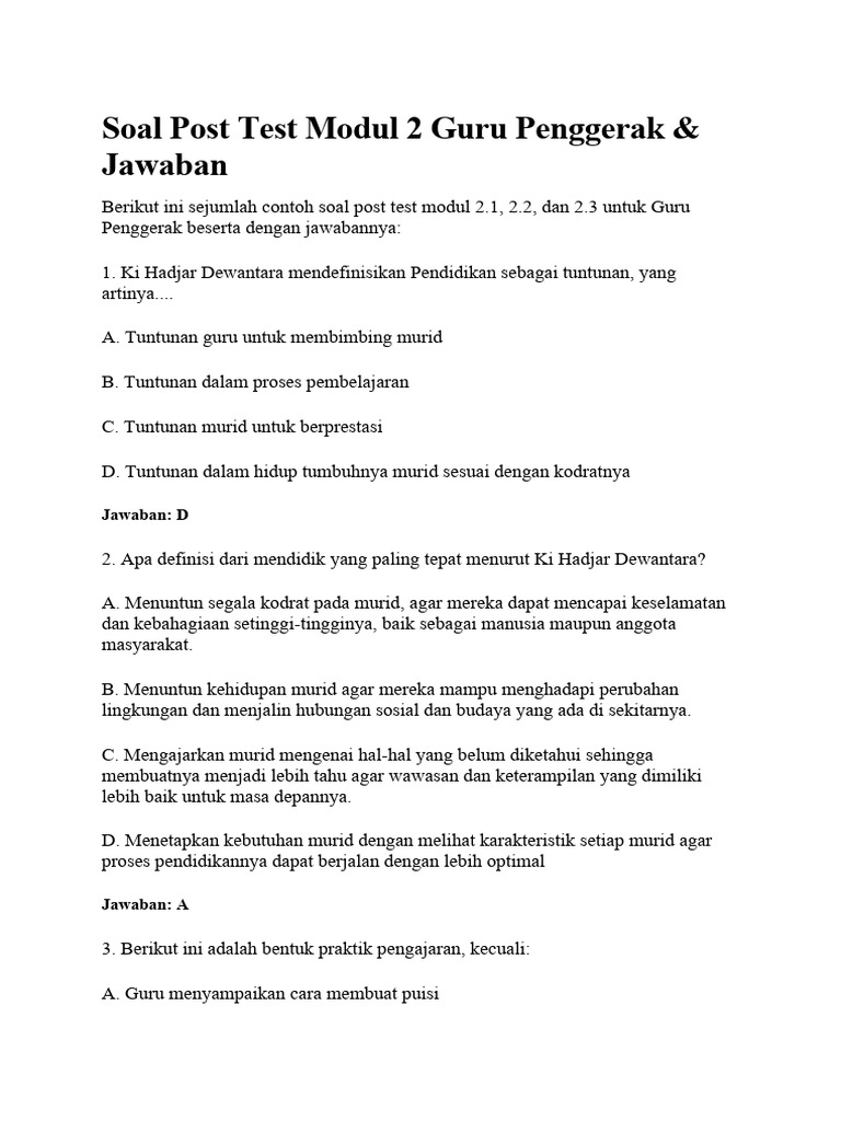 Soal Post Test Modul 2 Guru Penggerak | PDF | Ilmu Sosial | Kesehatan ...