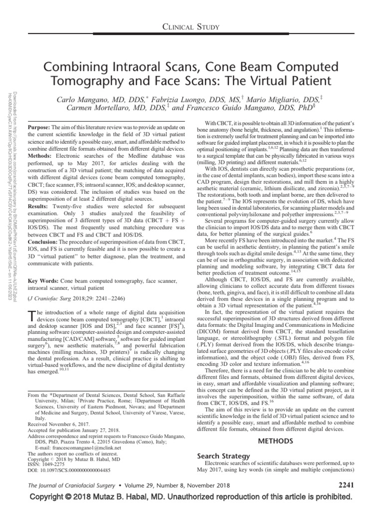 Combining Intraoral Scans Cone Beam Computed 54 Pdf 3 D Computer